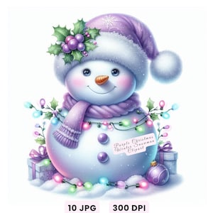 Snowman Clipart, Snowman Christmas Clipart, Purple Winter Animal ...
