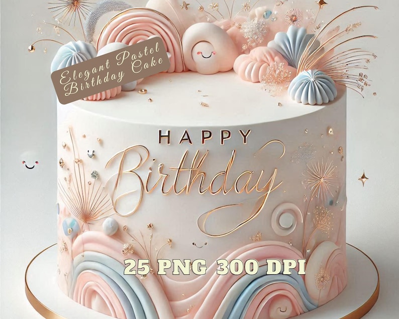 Cake Clipart, Pastel Birthday Cake Clipart Bundle, 25 Elegant Happy ...