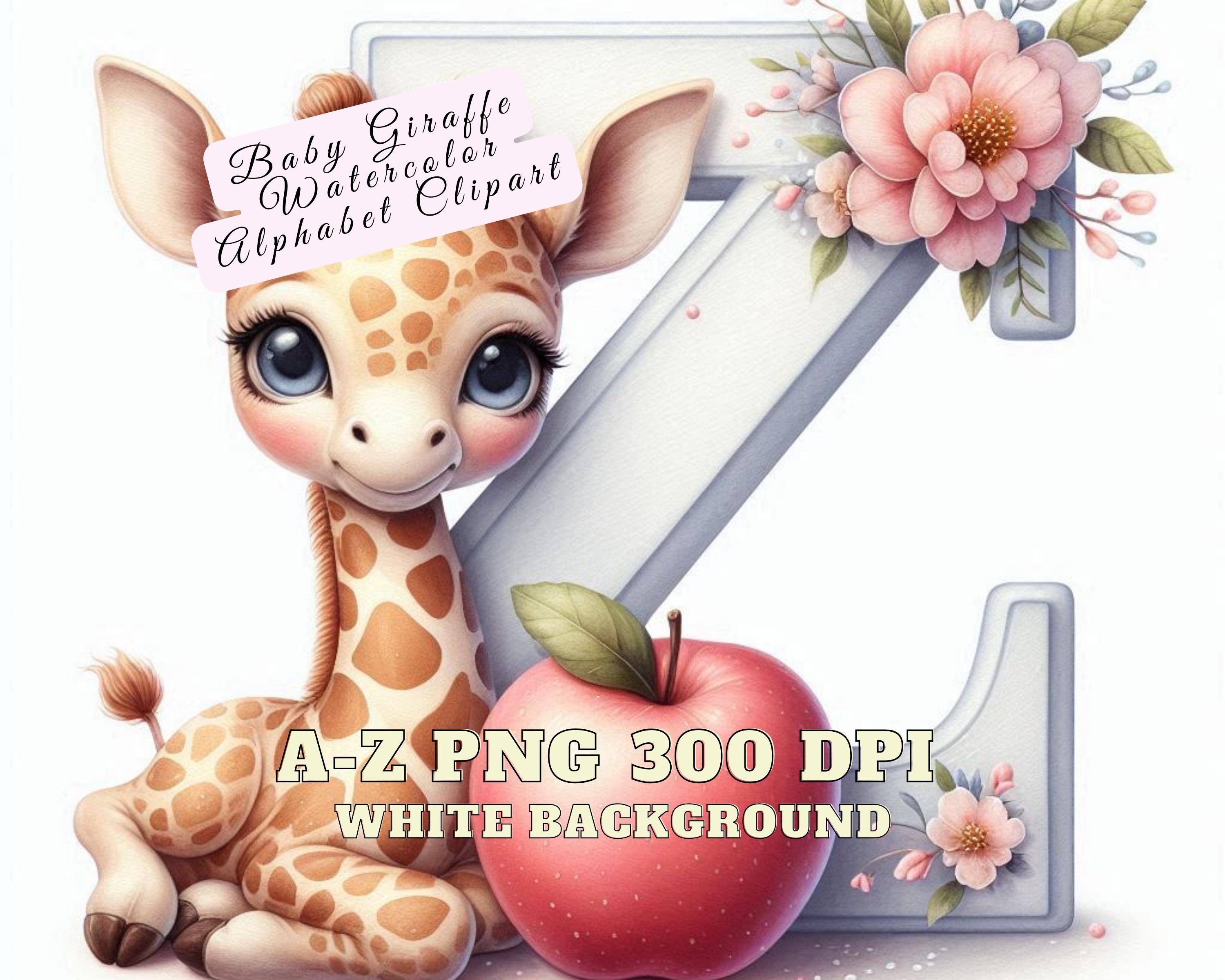 Animal Giraffe Alphabet Clipart, Baby Giraffe Watercolor Alphabet ...