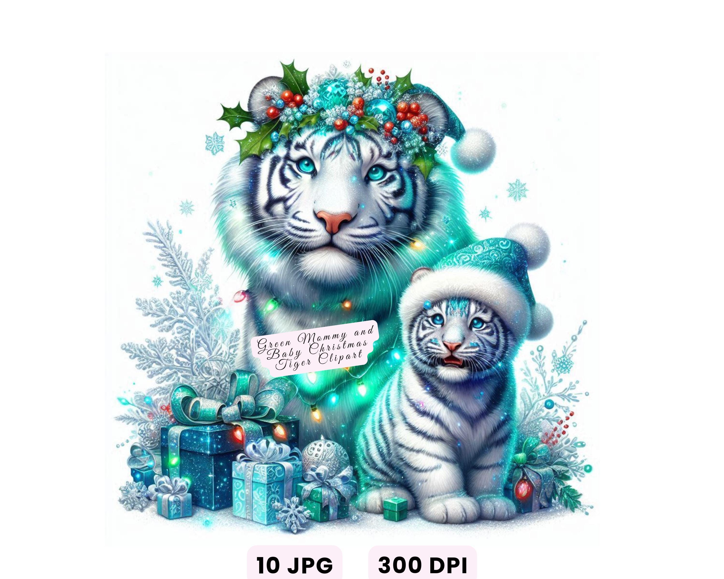 Christmas Tiger Clipart, 10 Winter Christmas Mommy and Baby Clipart ...