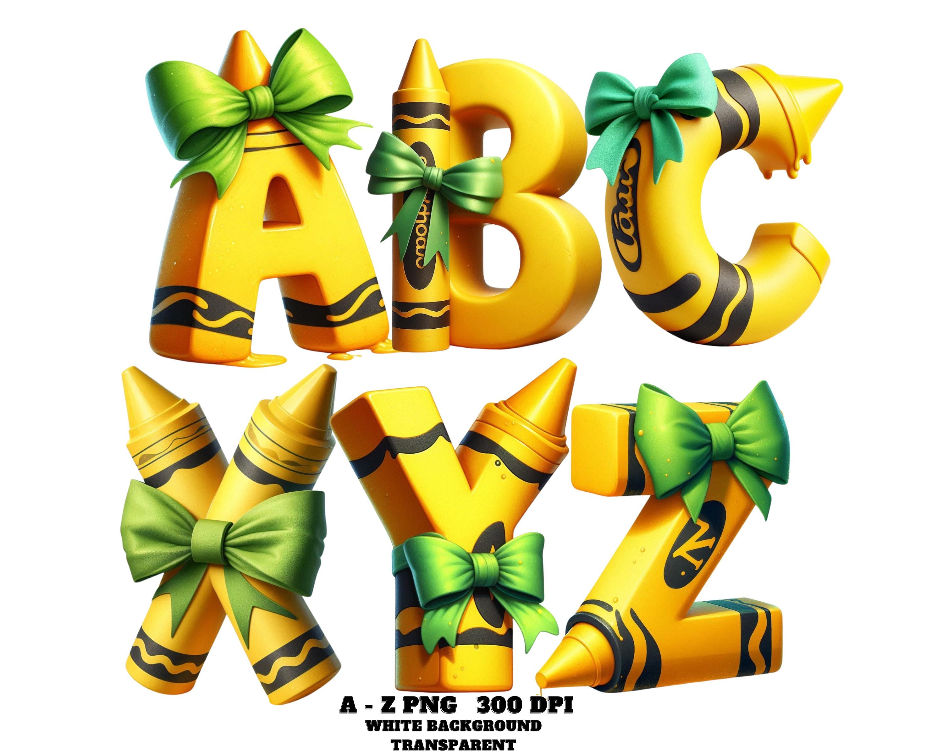 Alphabet Clipart, Yellow Crayon Letters PNG, School Font A-Z Back to ...