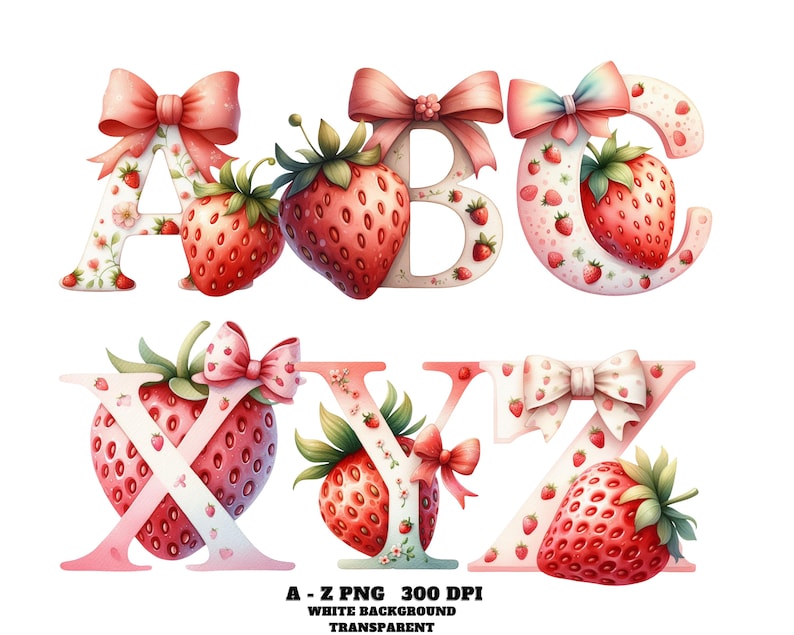 Strawberry Alphabets Clipart, PNG Digital Clip Art, Strawberry Letters ...