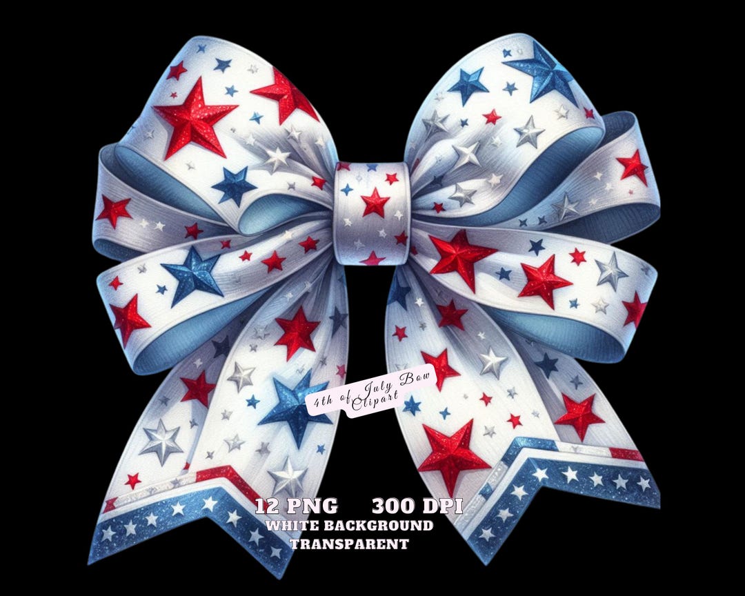 4th of July Bow Clipart, Coquette Patriotic Ribbon PNG, Watercolor Red ...