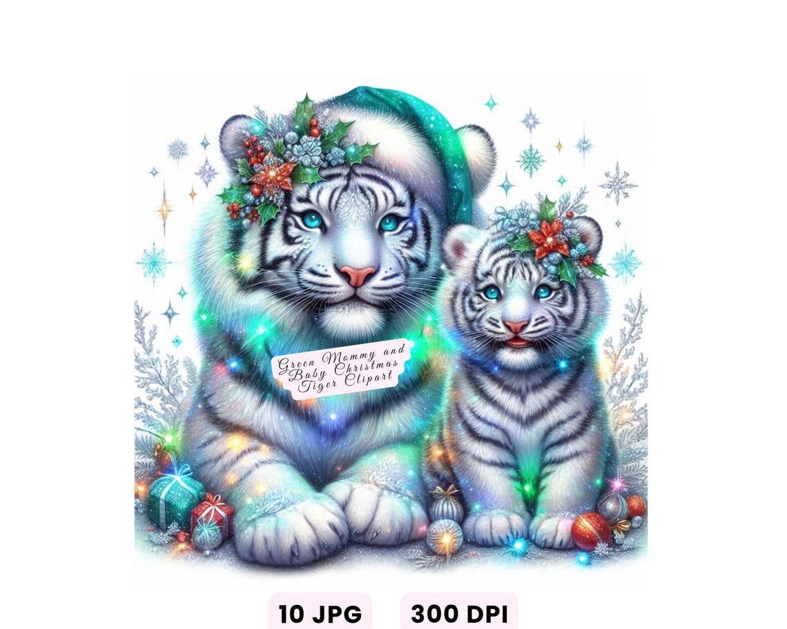 Christmas Tiger Clipart, 10 Winter Christmas Mommy and Baby Clipart ...
