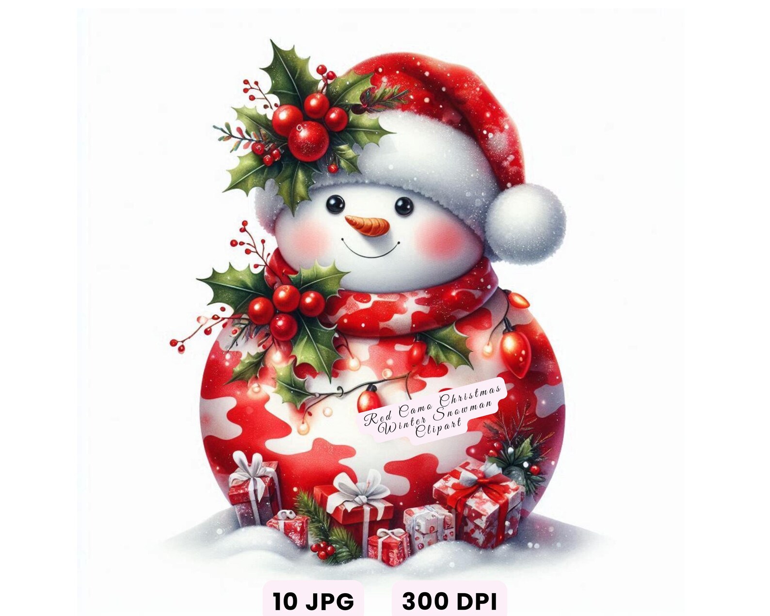 Snowman Clipart, Snowman Christmas Clipart, Red Camo Winter Animal ...