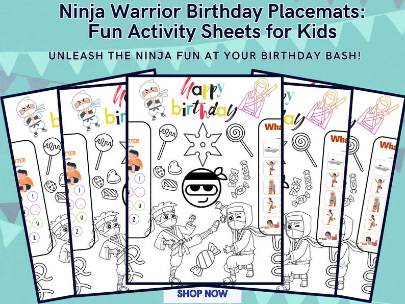 Ninja Birthday Party Coloring Sheet, Ninja Theme Party Favor Kids ...