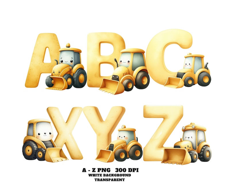 Construction Truck Alphabet Clipart, Fun Construction Themed Letter ...