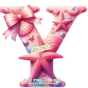 Pink Starfish Alphabet Clipart, Watercolor Ocean-themed Alphabet ...