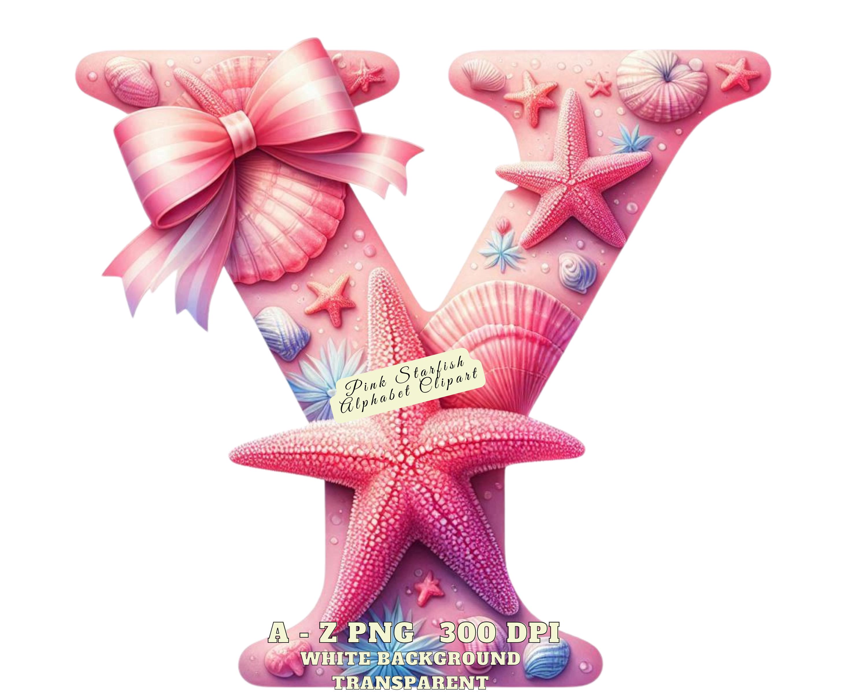 Pink Starfish Alphabet Clipart, Watercolor Ocean-themed Alphabet ...