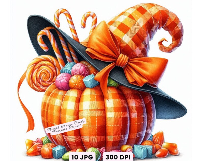 Pumpkin Clipart, 10 Candy Pumpkin Clipart, Watercolor Halloween Trick ...