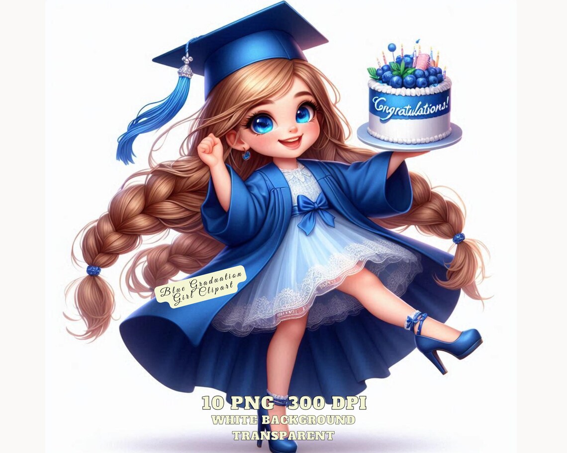Blue Graduation Girl Clipart PNG, Cute Graduate Digital Download, Class ...