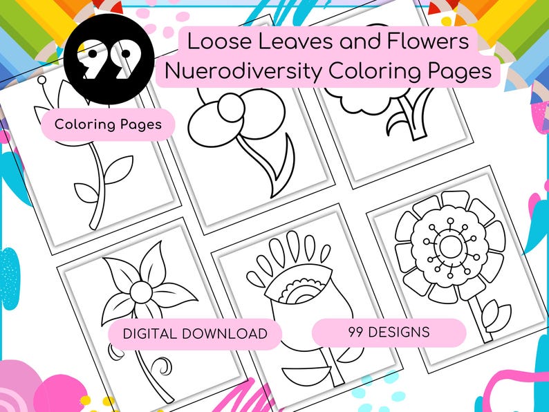 99 Loose Single Flower Coloring Pages for Neurodiversity, Single Flower ...