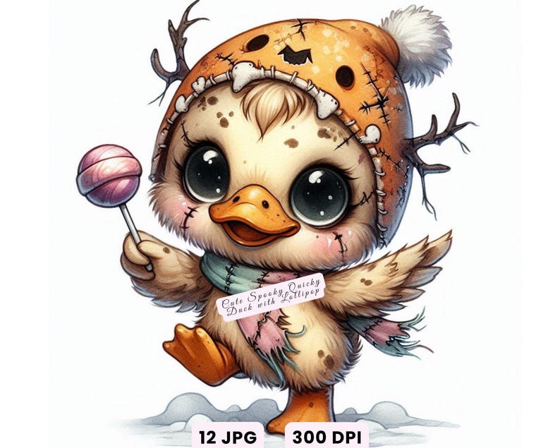 Cute Spooky Duck With Lollipop Clipart, Halloween Duckling JPG, Spooky ...