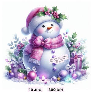 Snowman Clipart, Snowman Christmas Clipart, Purple Winter Animal ...