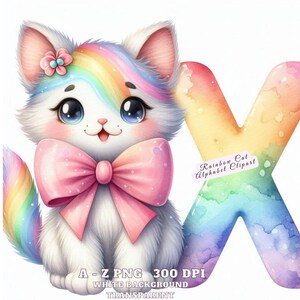 Rainbow Cat Alphabet Clipart, Cute Watercolor Baby Cat A–Z Letters PNG ...