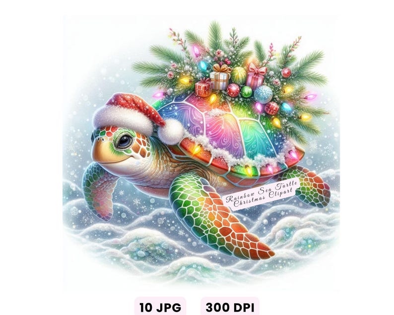 Christmas Animal Clipart, Rainbow Sea Turtle Clipart, Christmas Turtle ...