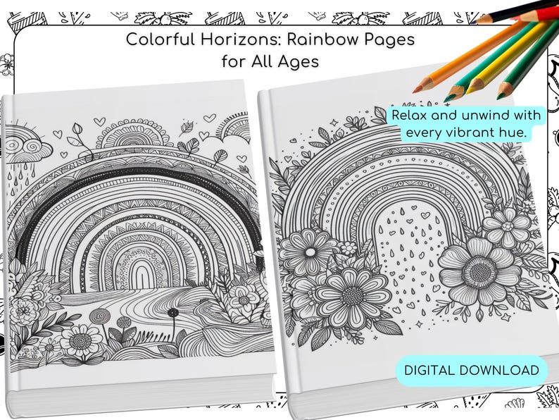 Rainbow Coloring Pages for Neurodiversity Therapeutic & Mindful Art for ...