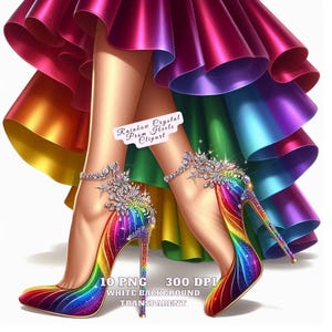 Rainbow Crystal Prom Heels Clipart, Sparkly High Heel PNG, Fashion Shoe ...