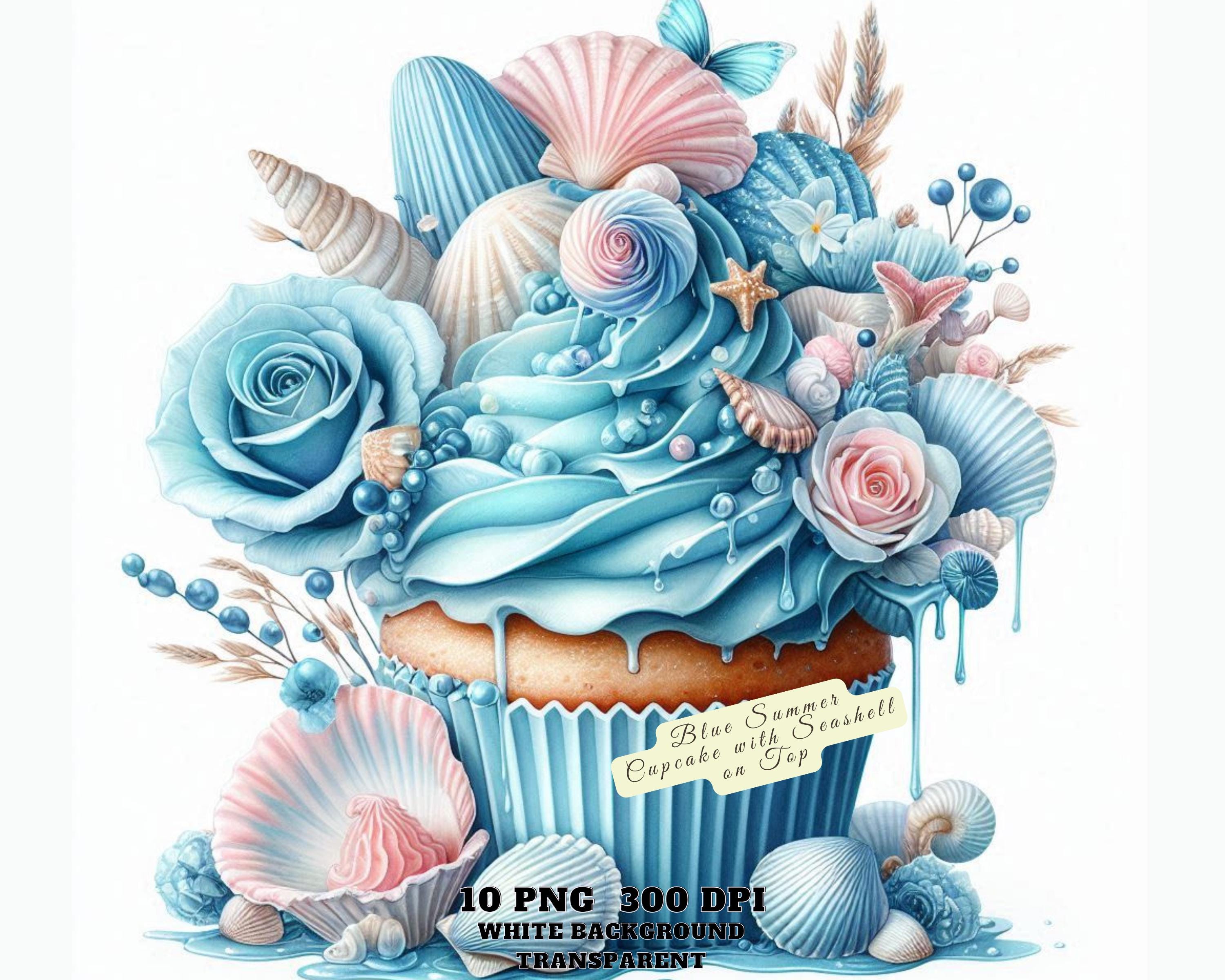Summer Cupcake Clipart, Blue Summer Cupcake With Seashell PNG, Ocean ...