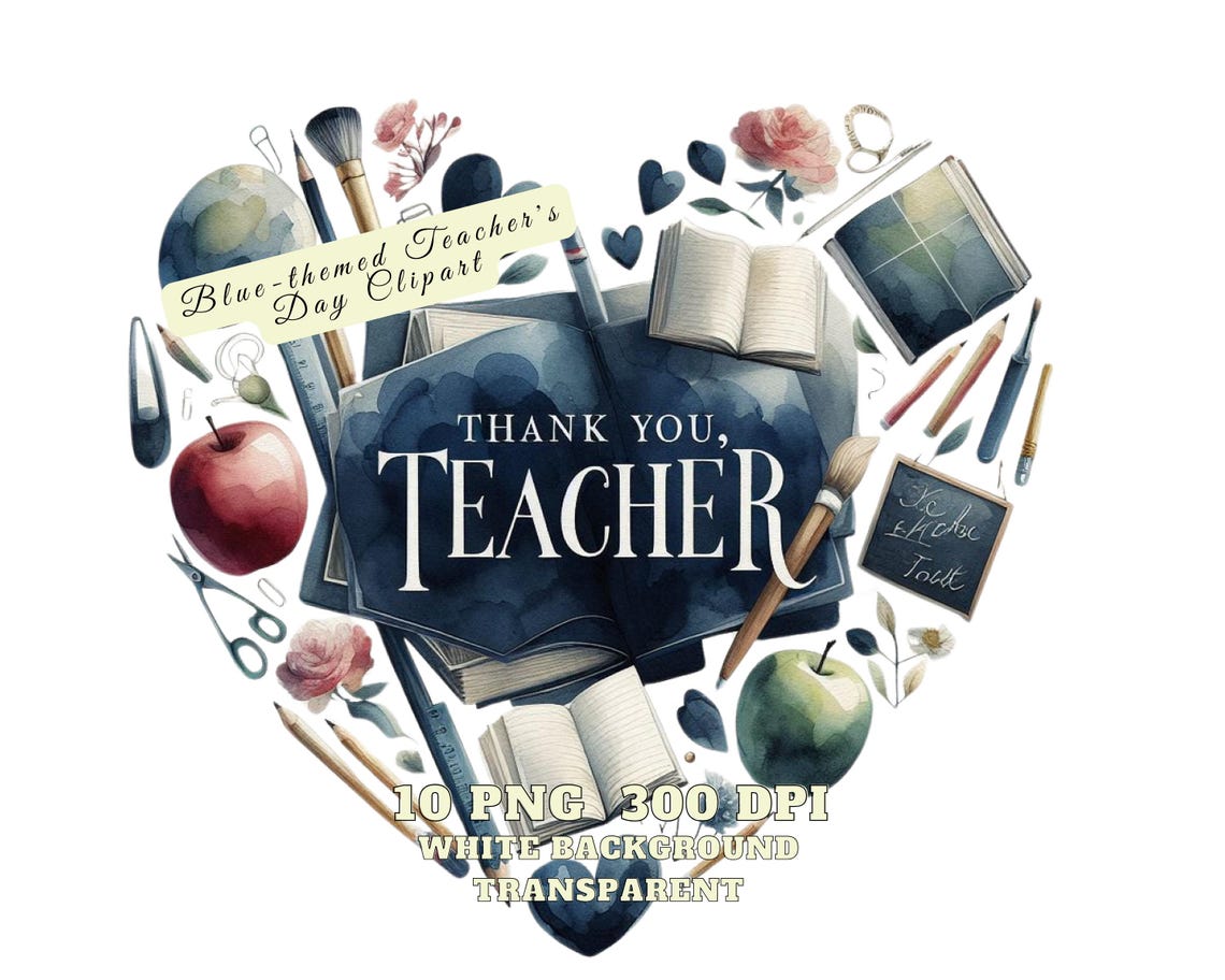 Teachers Day Appreciation Clipart, 12 Blue-themed With Heart Teacher's ...
