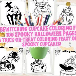 Spooky Halloween Cupcakes Coloring Pages, Creepy Cute Cupcake Coloring ...