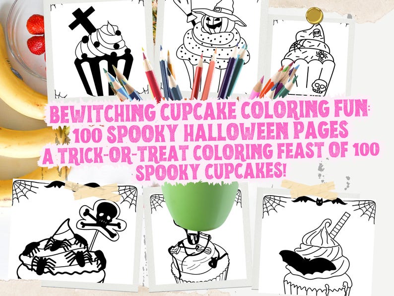 Spooky Halloween Cupcakes Coloring Pages, Creepy Cute Cupcake Coloring ...