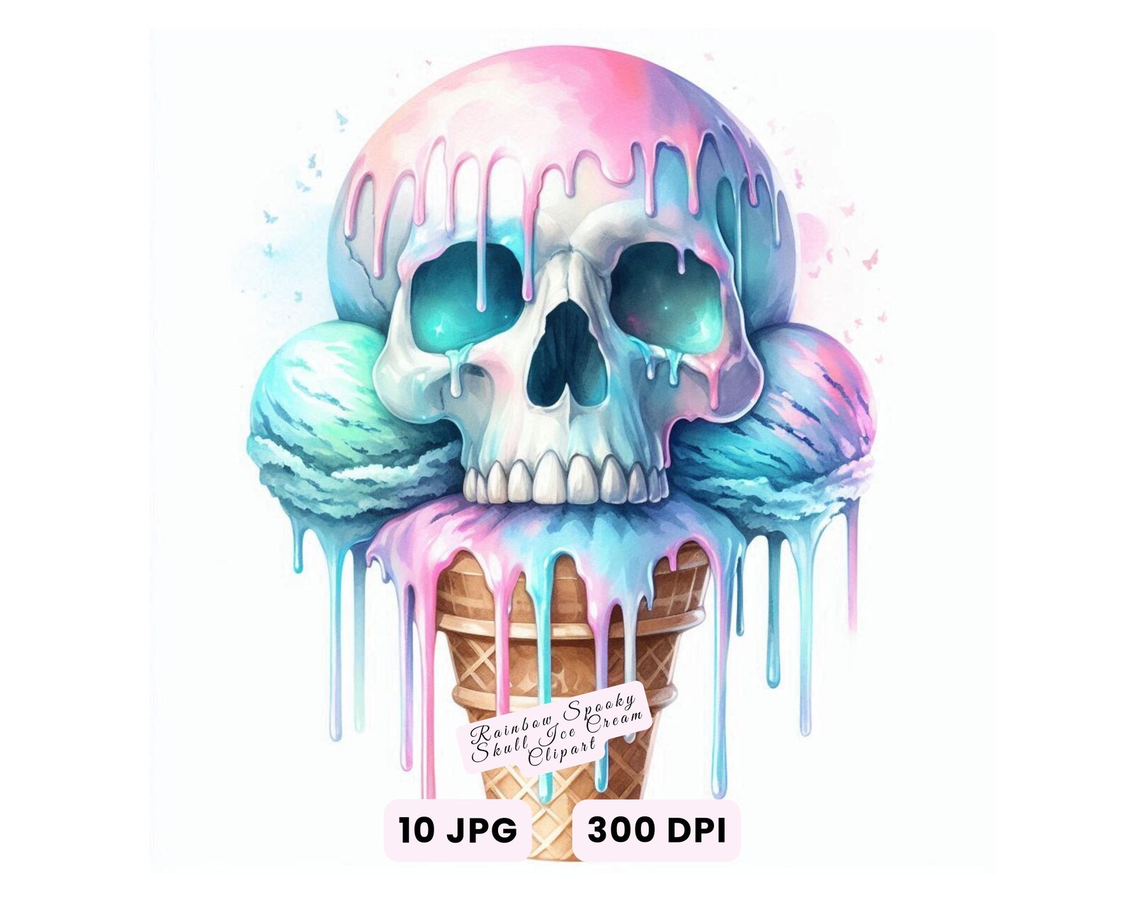 Rainbow Spooky Skull Ice Cream Clipart – Fun, Colorful, Creepy Dessert ...