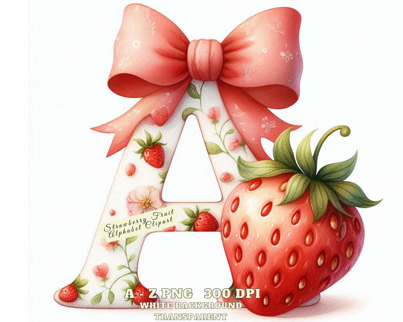 Strawberry Alphabets Clipart, PNG Digital Clip Art, Strawberry Letters ...