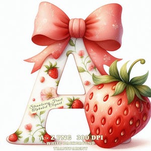 Strawberry Alphabets Clipart, PNG Digital Clip Art, Strawberry Letters ...