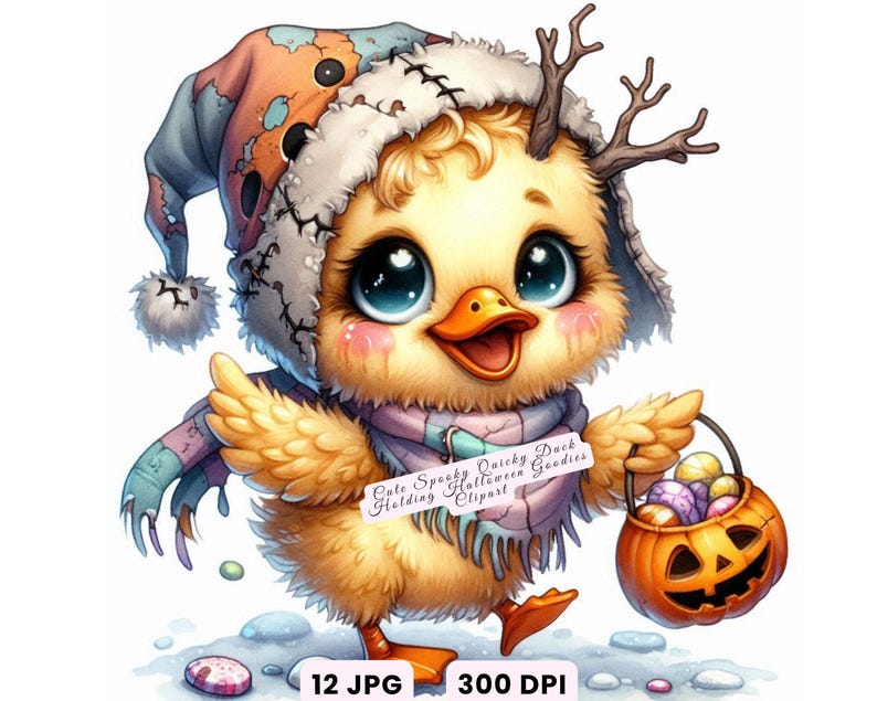 Cute Halloween Duck Clipart With Candies, 12 Spooky Cute Duckling Jpgs ...
