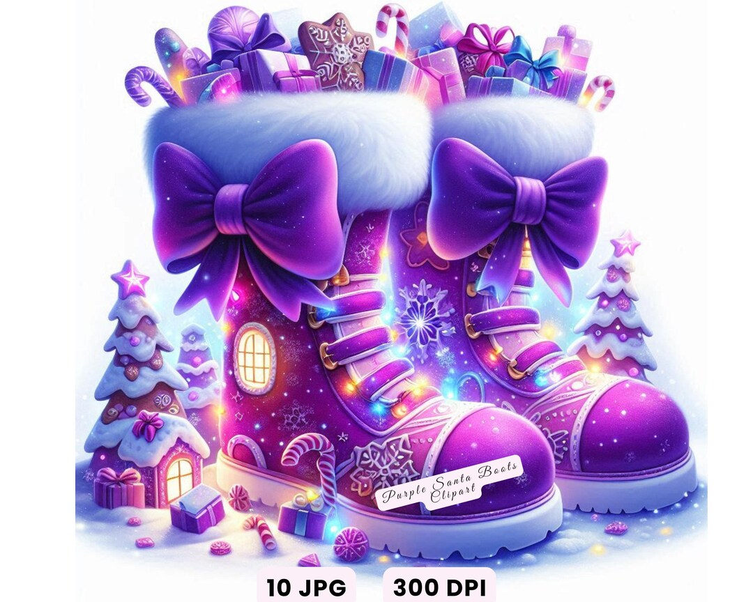 Purple Santa Boots Clipart, Watercolor Christmas Santa Boots , Violet ...