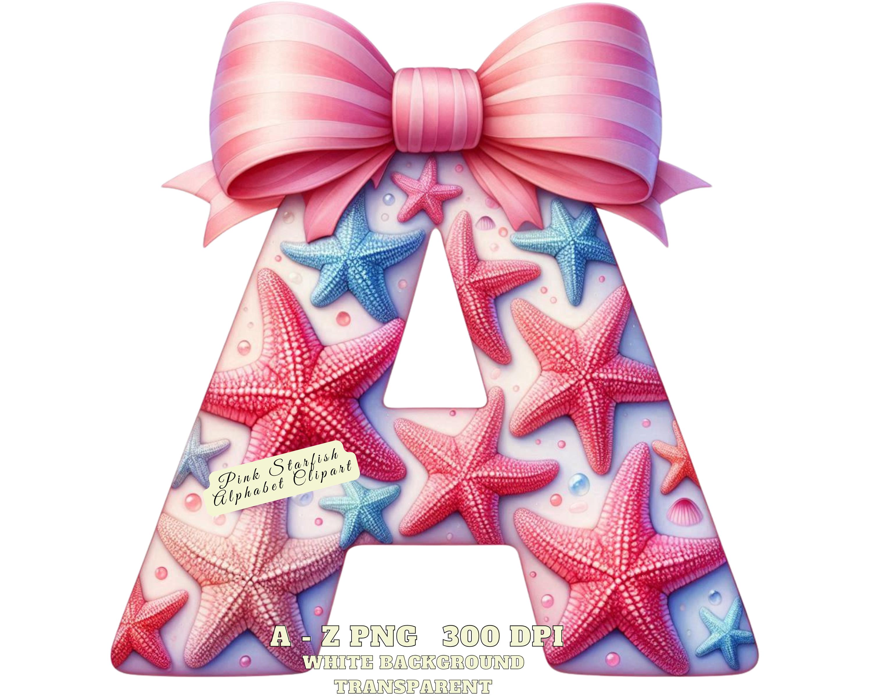 Pink Starfish Alphabet Clipart, Watercolor Ocean-themed Alphabet ...