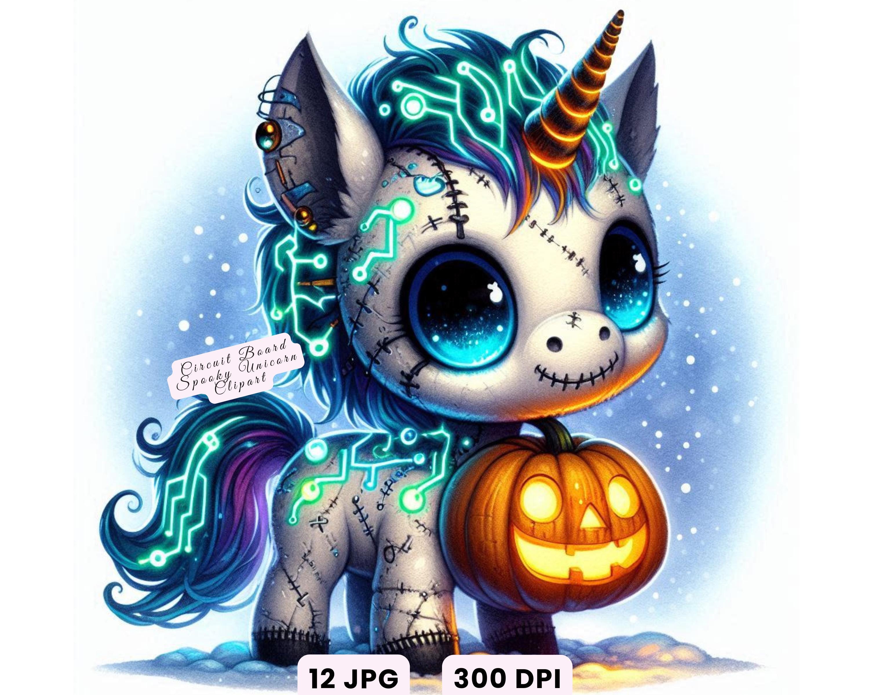Spooky Cute Unicorn Clipart, Spooky Tech Pattern JPG, Creepy Cute ...