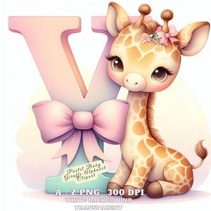 Animal Giraffe Alphabet Clipart, Baby Giraffe Watercolor Alphabet ...