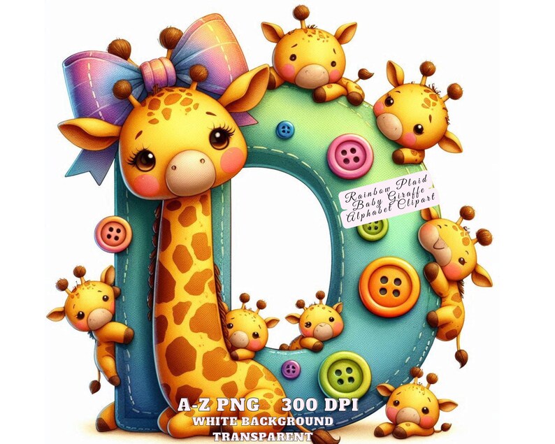 Animal Giraffe Alphabet Clipart, Baby Giraffe Watercolor Alphabet ...