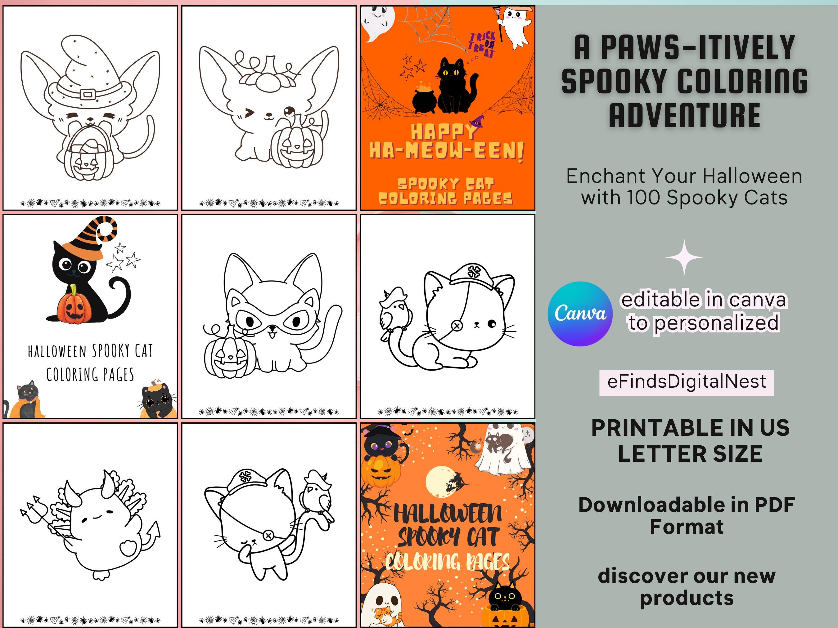 Halloween Spooky Cat Coloring Pages, Halloween Color Pages Cats, Cats ...