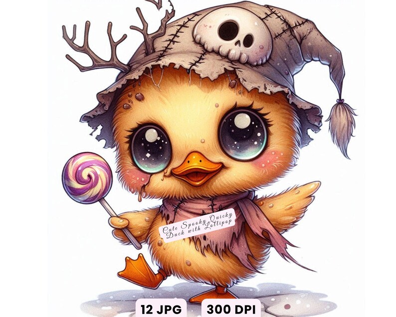 Cute Spooky Duck With Lollipop Clipart, Halloween Duckling JPG, Spooky ...