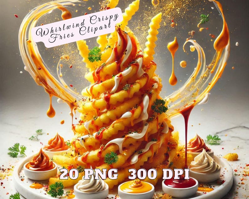 French Fries Clipart, Whirlwind Crispy Fries Clipart Set, Watercolor ...