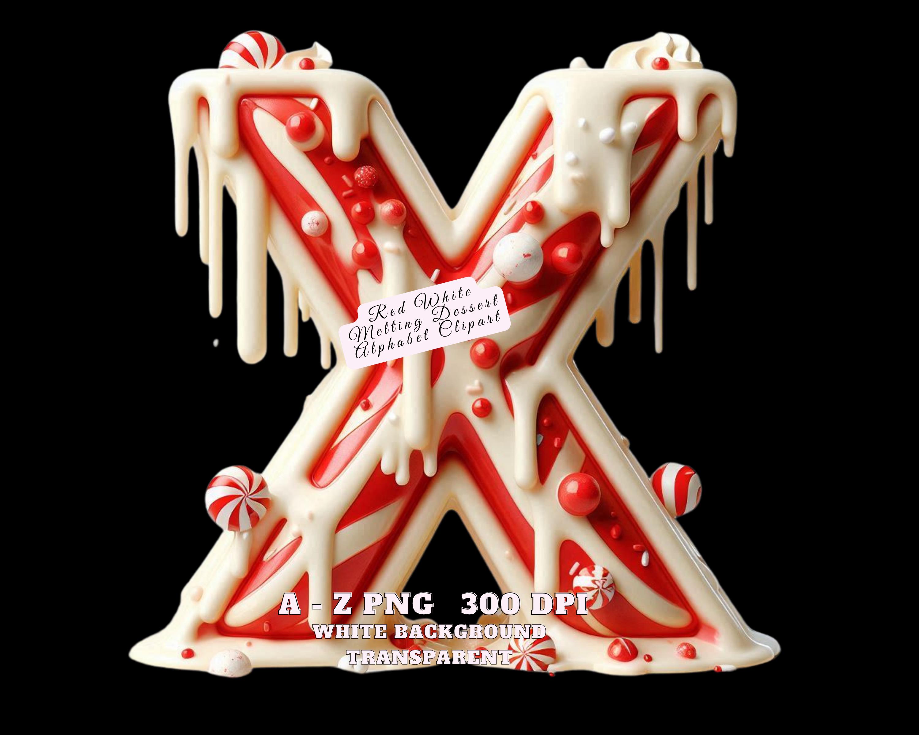 Alphabet Clipart, Red and White Dessert Alphabet Clipart, Melting Candy ...