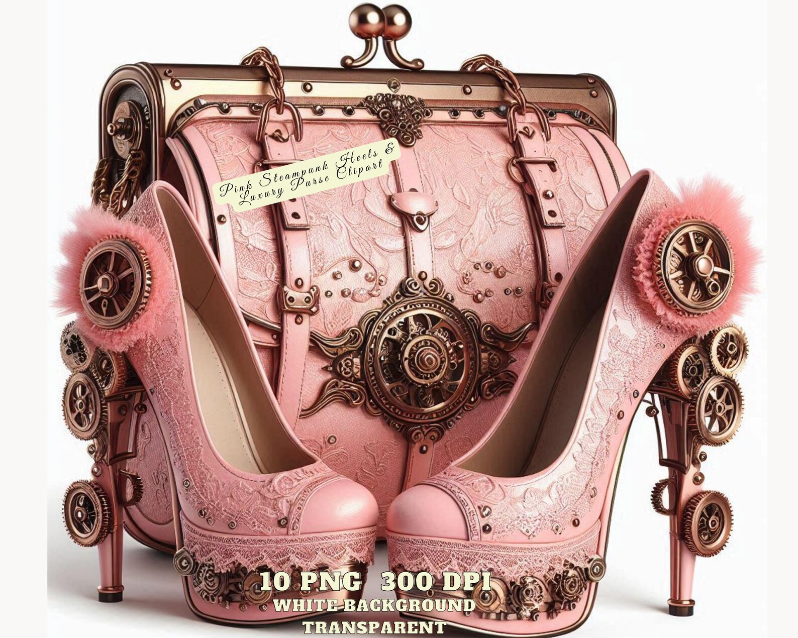 Pink Steampunk Heels Luxury Purse Clipart, Fashion Aesthetic PNG ...