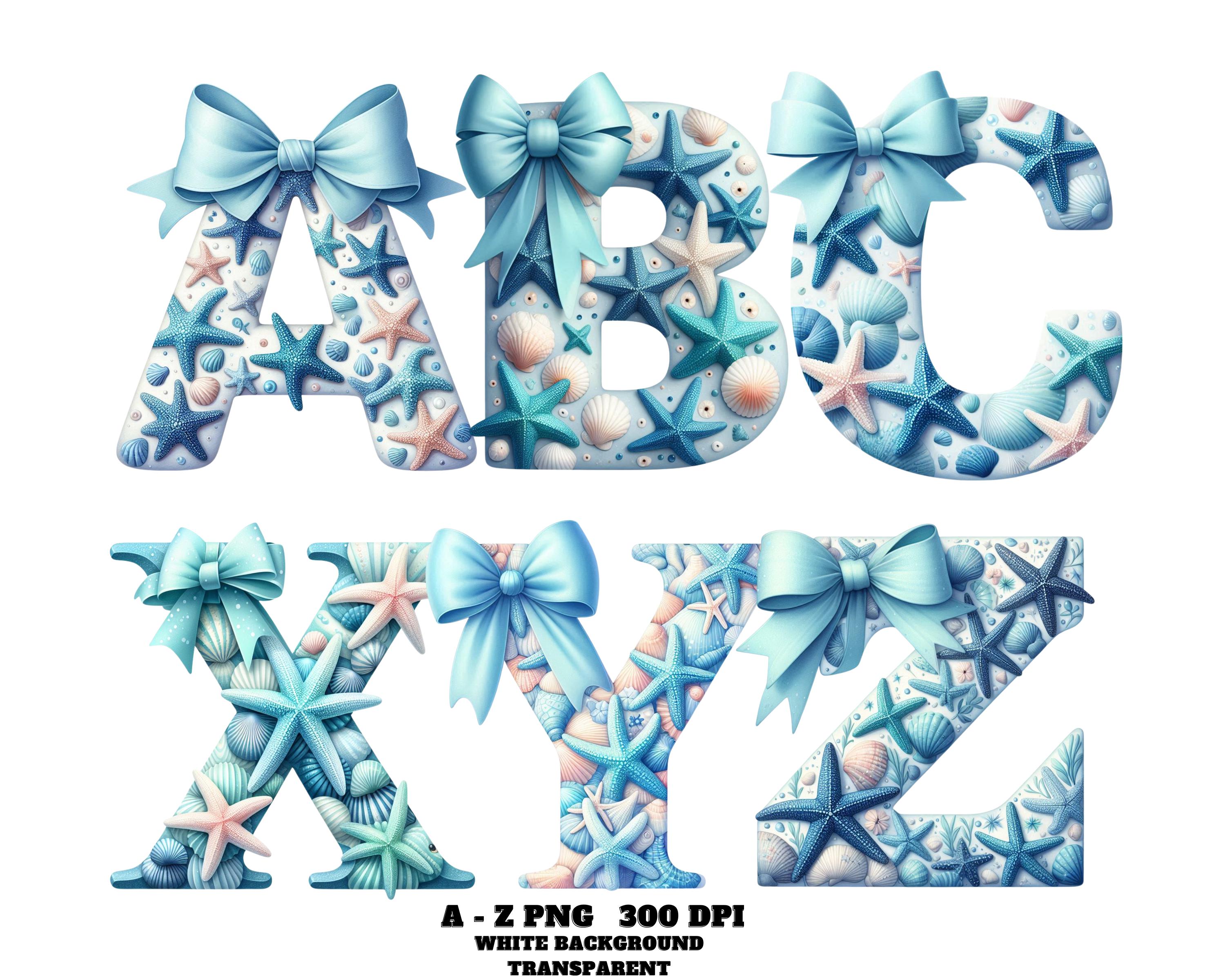 Blue Starfish Alphabet Clipart, Watercolor Ocean-themed Alphabet ...
