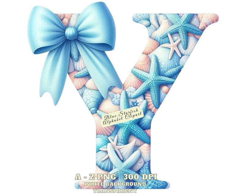 Blue Starfish Alphabet Clipart, Watercolor Ocean-themed Alphabet ...