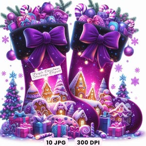 Winter Stockings Clipart, Christmas Socks Clipart, Purple Holiday ...