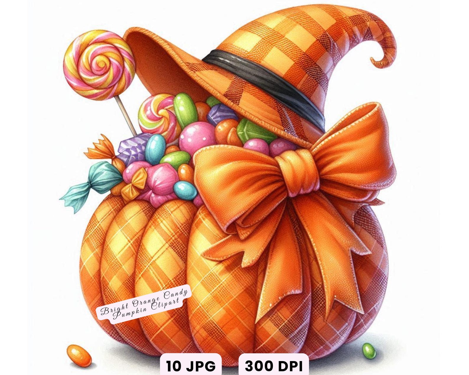 Pumpkin Clipart, 10 Candy Pumpkin Clipart, Watercolor Halloween Trick ...