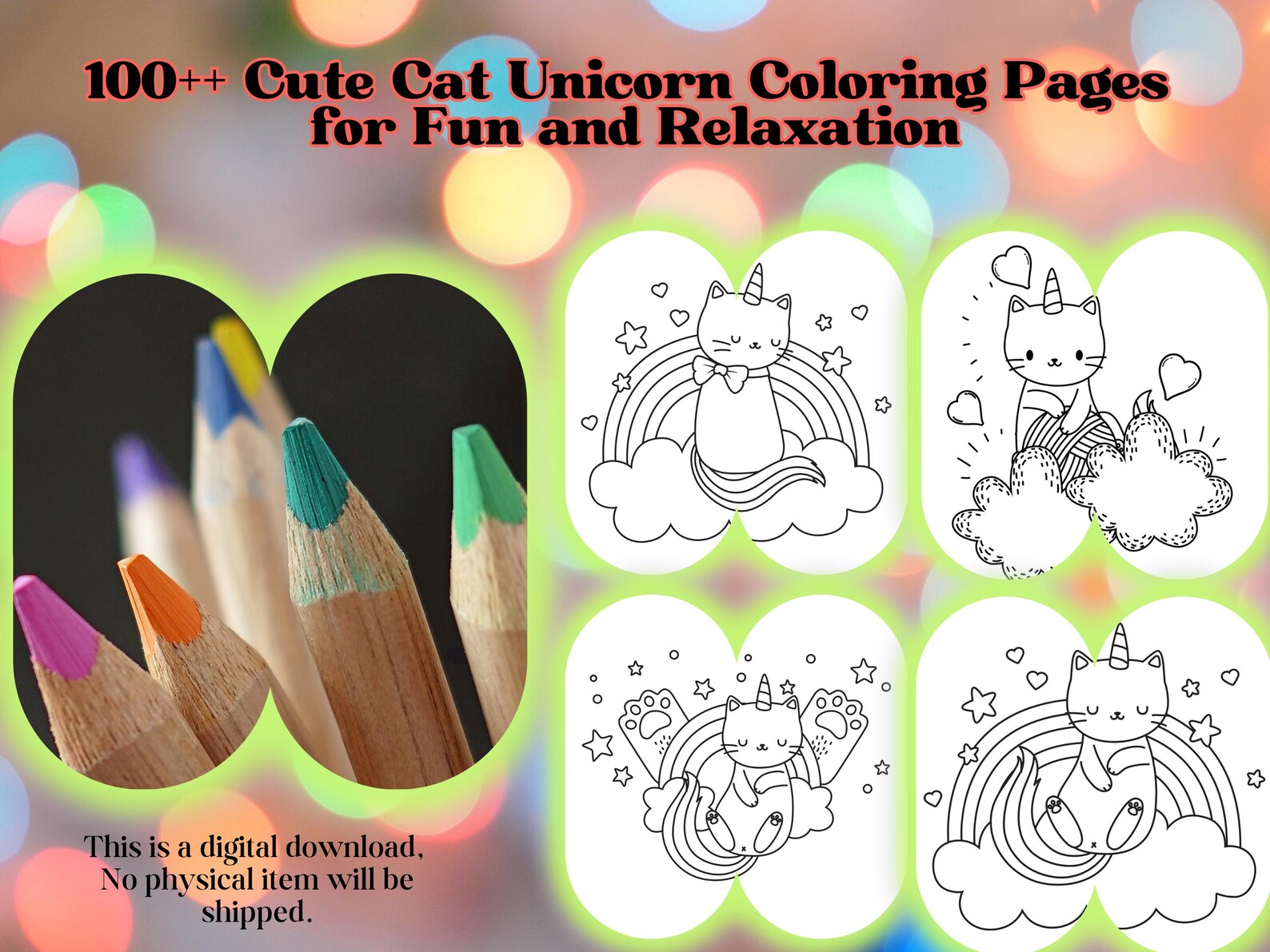 Unicorn Cat Coloring Pages for Kids, Kittycorn Coloring Book, Cute ...