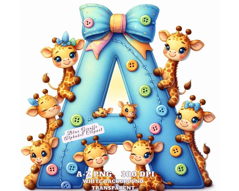 Alphabet Clipart, Kiddie Animal Alphabets Clip Art, Blue Giraffe ...