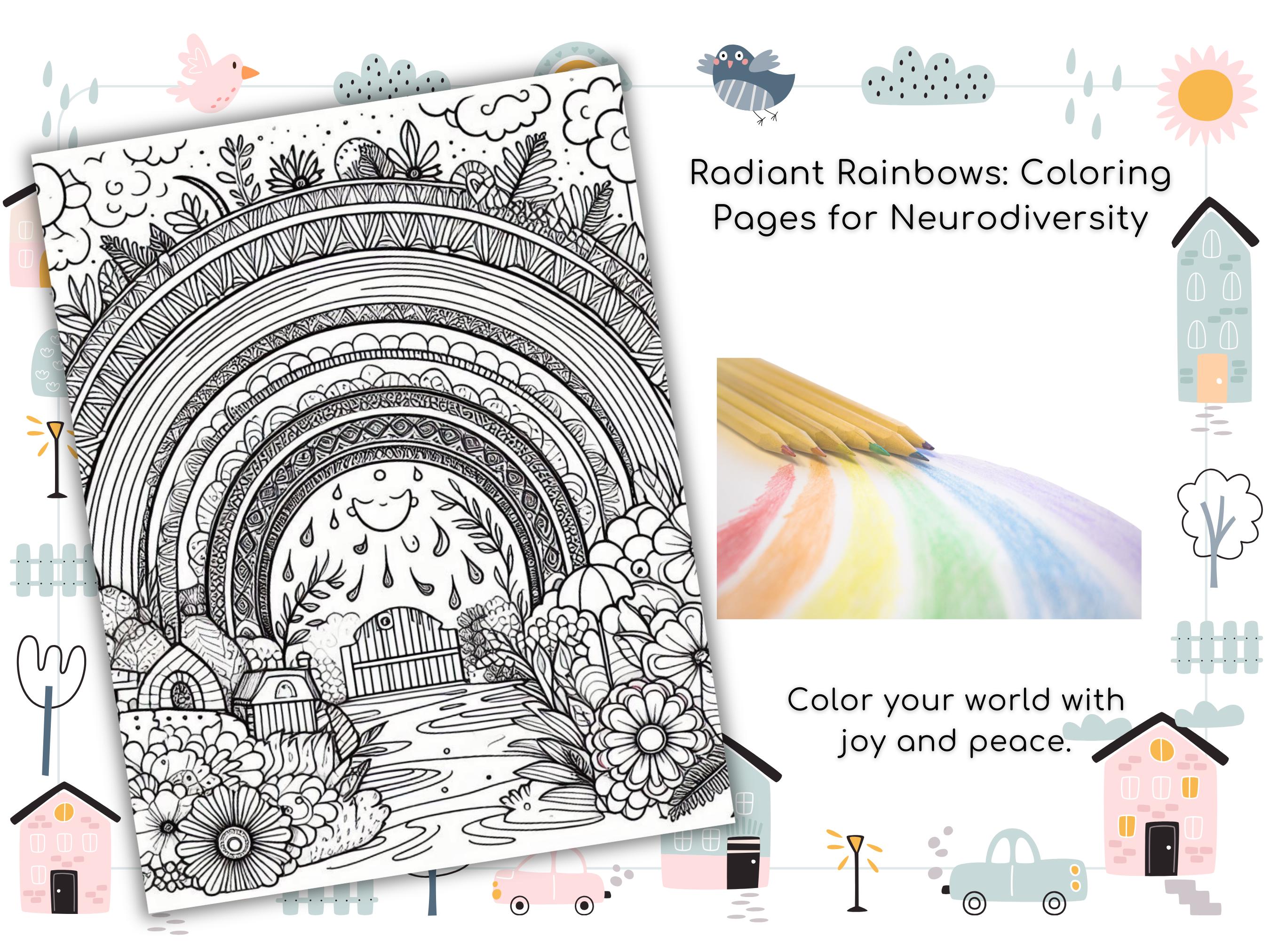 Rainbow Coloring Pages for Neurodiversity Therapeutic & Mindful Art for ...