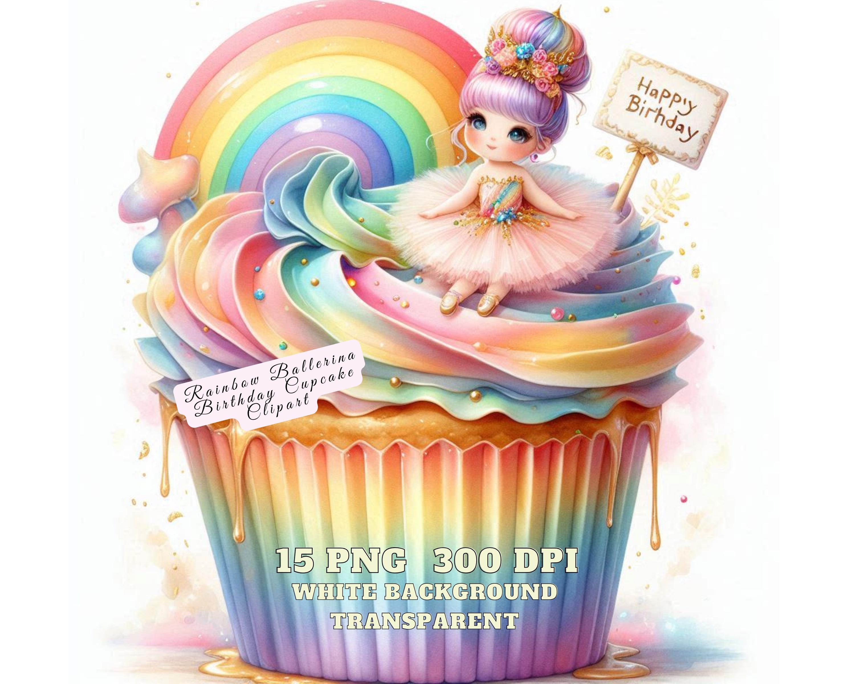 Birthday Cupcake Clipart, Rainbow Ballerina Birthday Cupcake Clipart ...