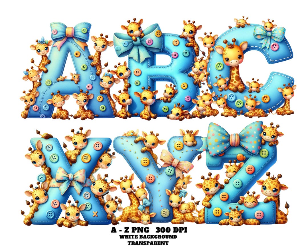 Alphabet Clipart, Kiddie Animal Alphabets Clip Art, Blue Giraffe ...