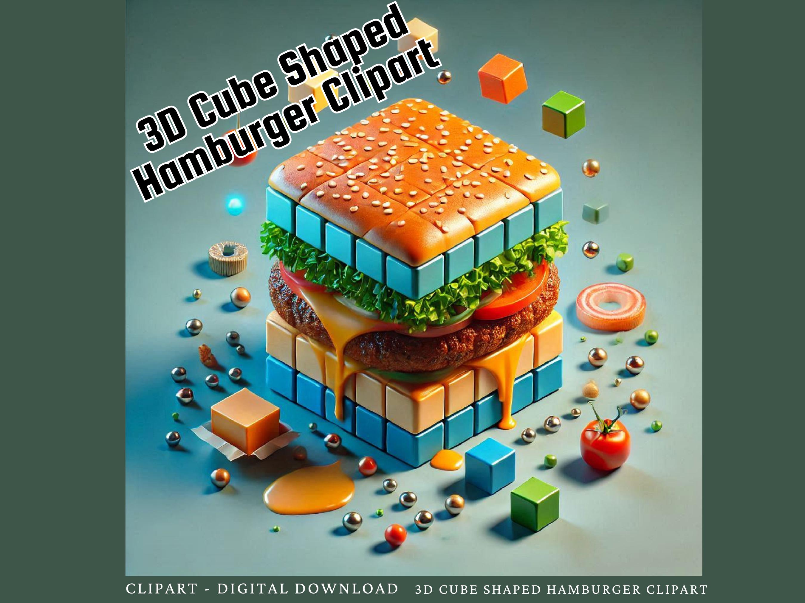 3D Cube Hamburger Clipart, Fun Digital Design for Crafts, Stickers ...